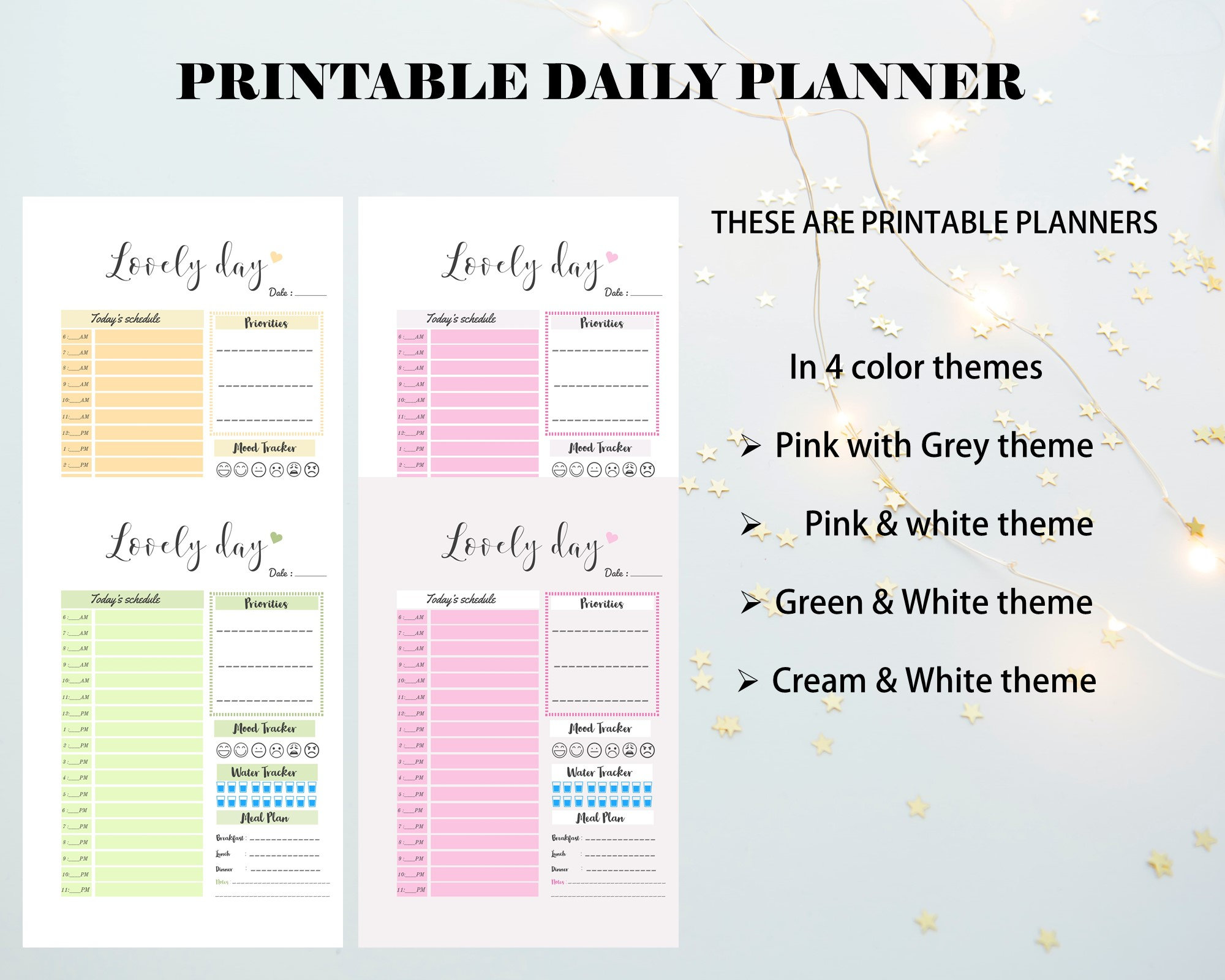 Printable Daily Planner in 4 Different Color Themes - Etsy