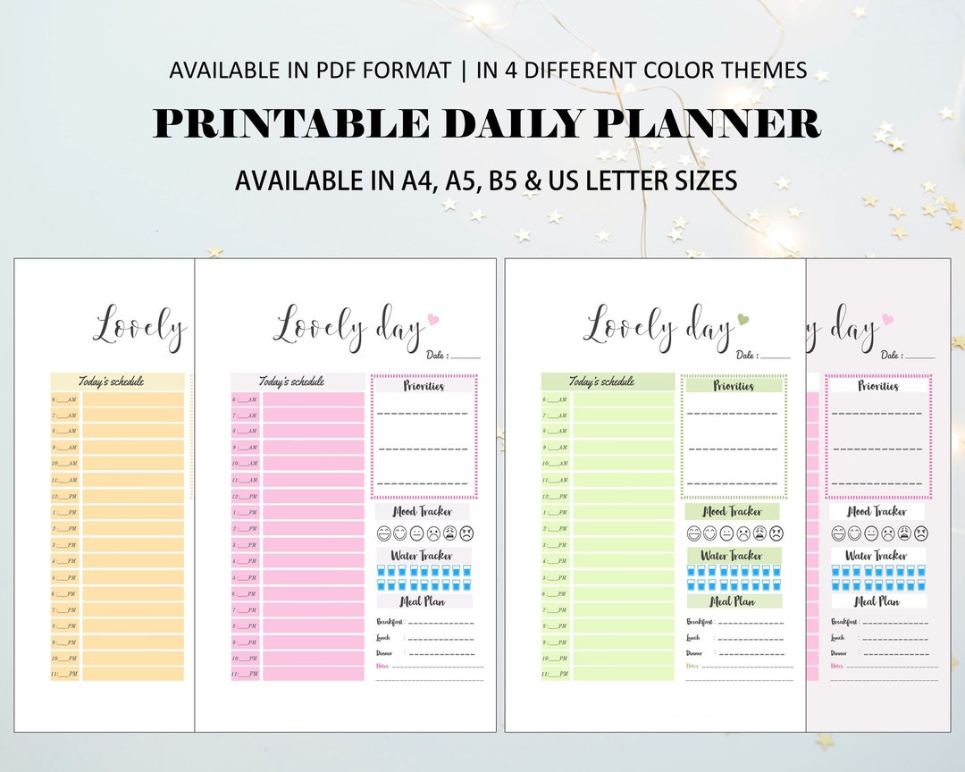 Printable Daily Planner in 4 Different Color Themes - Etsy