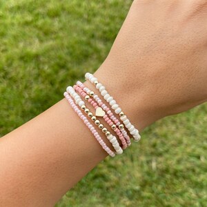 Pretty Pink Neutral Bracelet Stack Handmade Beaded Bracelets Minimalist ...