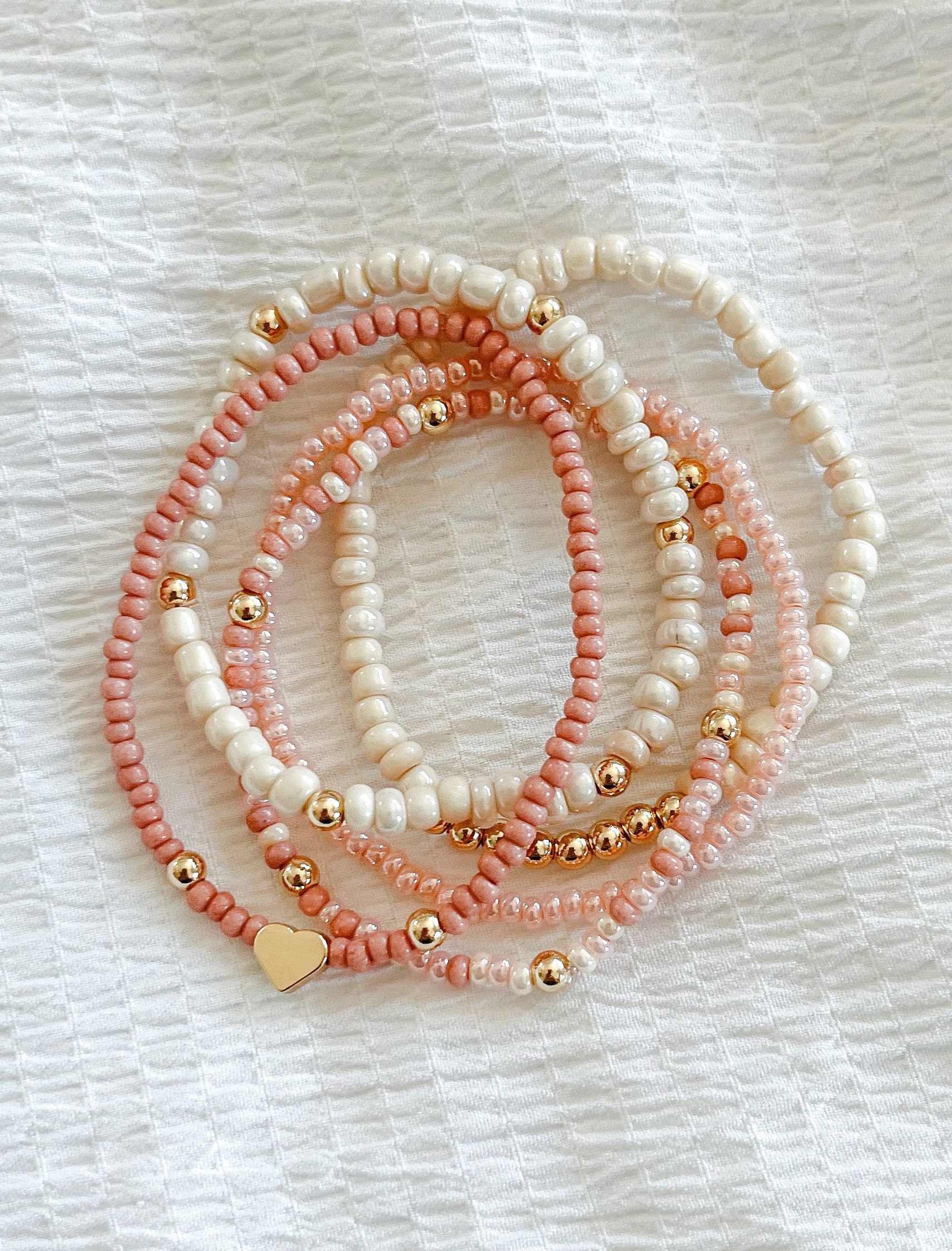 Pretty Pink Neutral Bracelet Stack Handmade Beaded Bracelets - Etsy