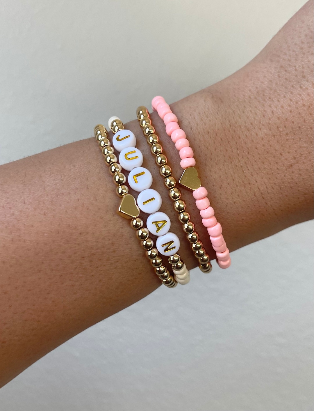 14k Gold Plated Heart Bracelet , Handmade Beaded Bracelet ...