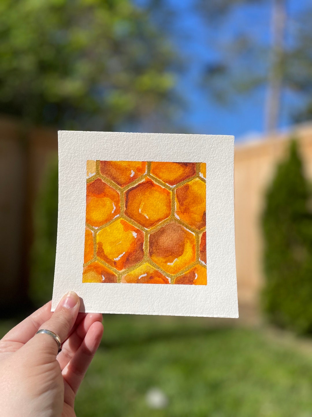 Iridescent Honeycomb Watercolor Painting 6x6 - Etsy