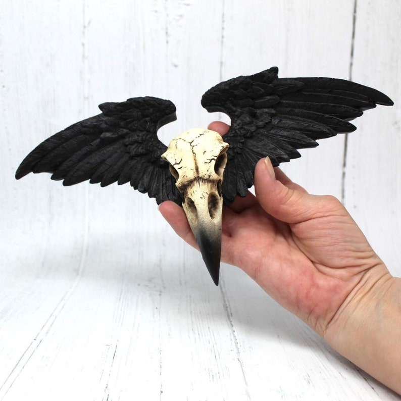 Winged Raven Skull, Afterlife Totem of the Elysian Corvid, Wall Mounted ...