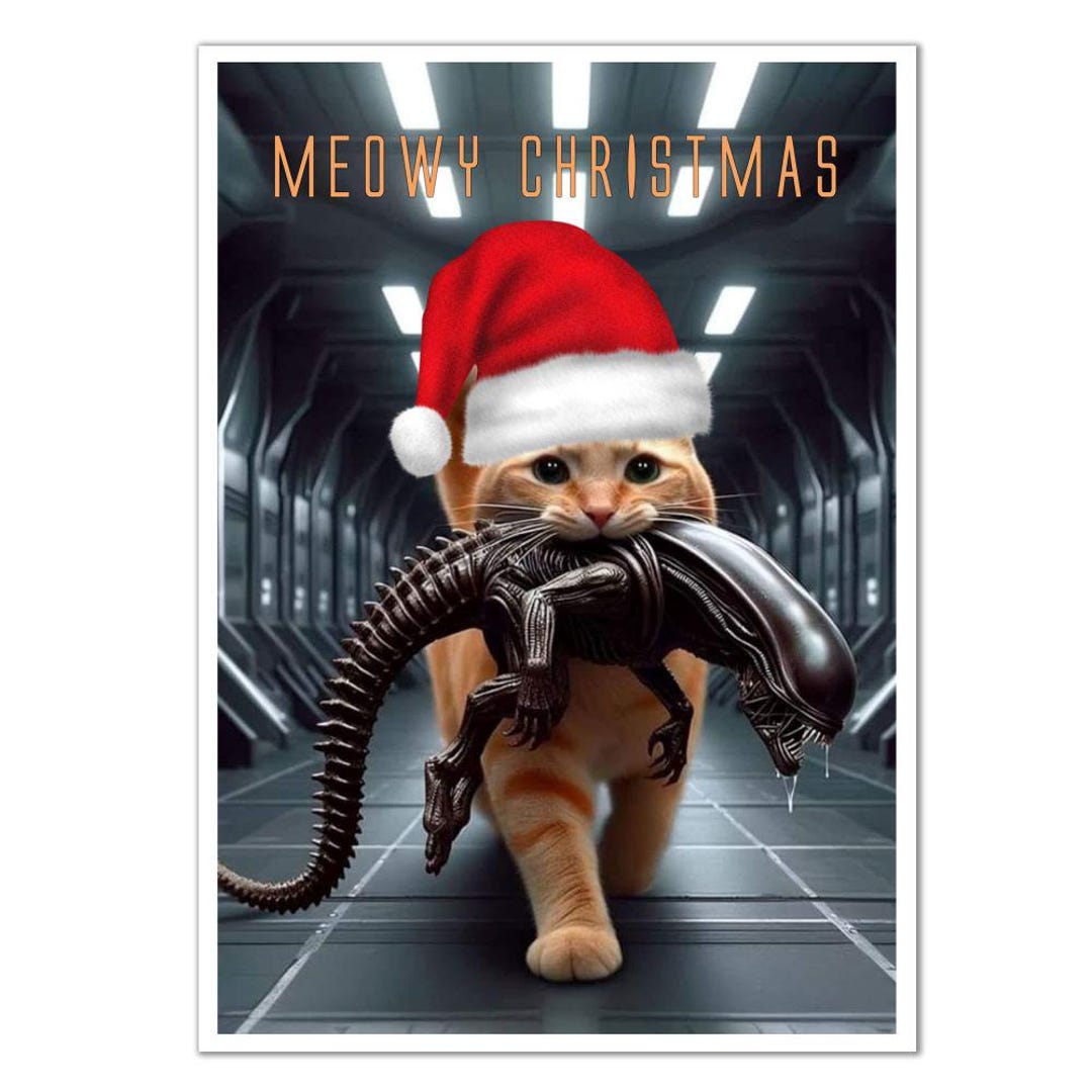 Alien Christmas Card: Jonesy Cat in Santa Hat - Etsy