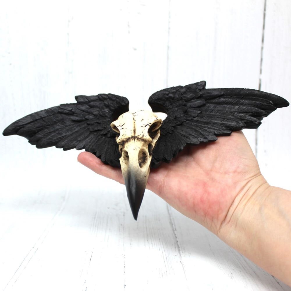 Winged Raven Skull, Afterlife Totem of the Elysian Corvid, Wall Mounted ...
