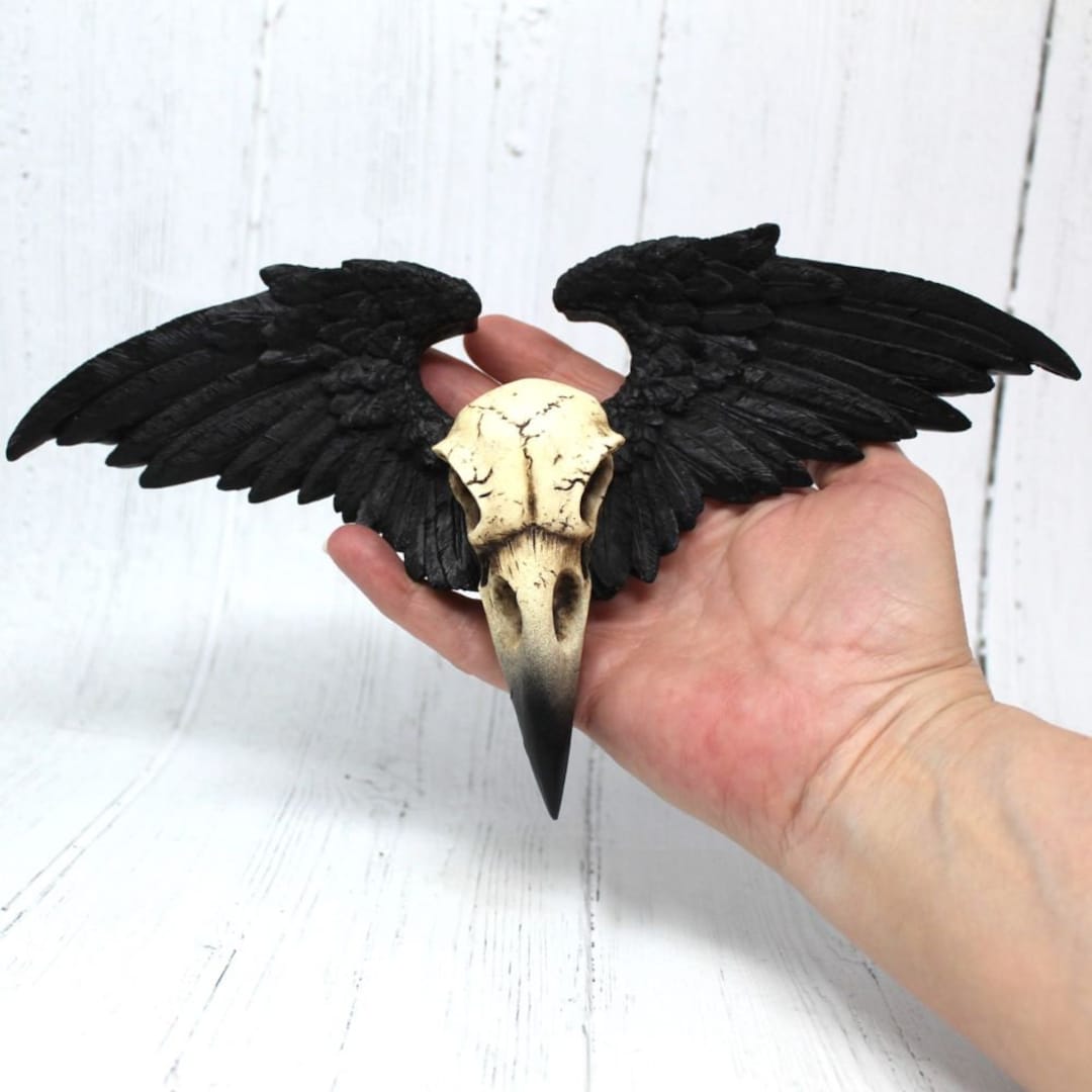 Winged Raven Skull, Afterlife Totem of the Elysian Corvid, Wall Mounted ...