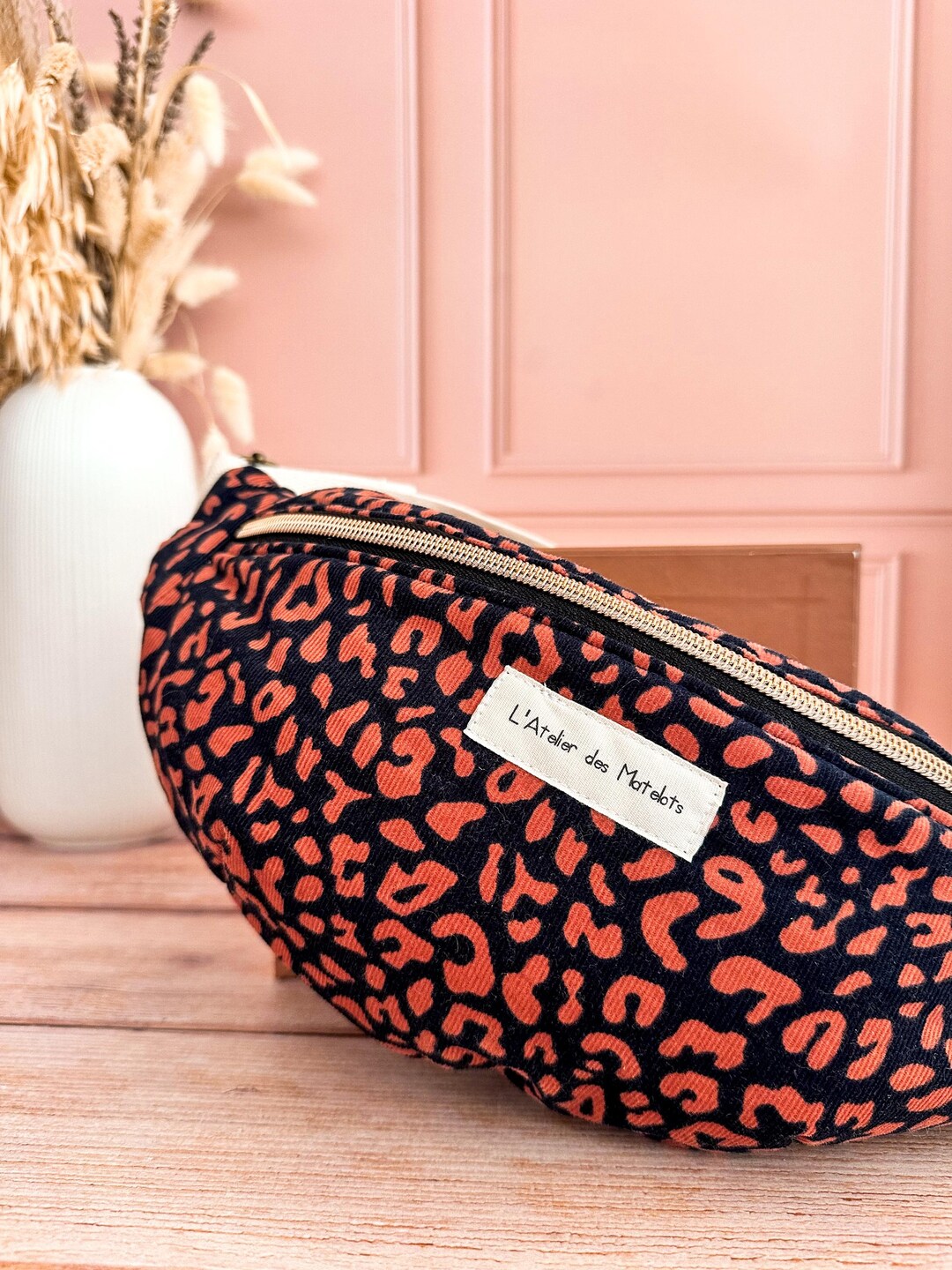 Women's Leopard Print Velvet Fanny Pack on a Navy Blue Background - Etsy