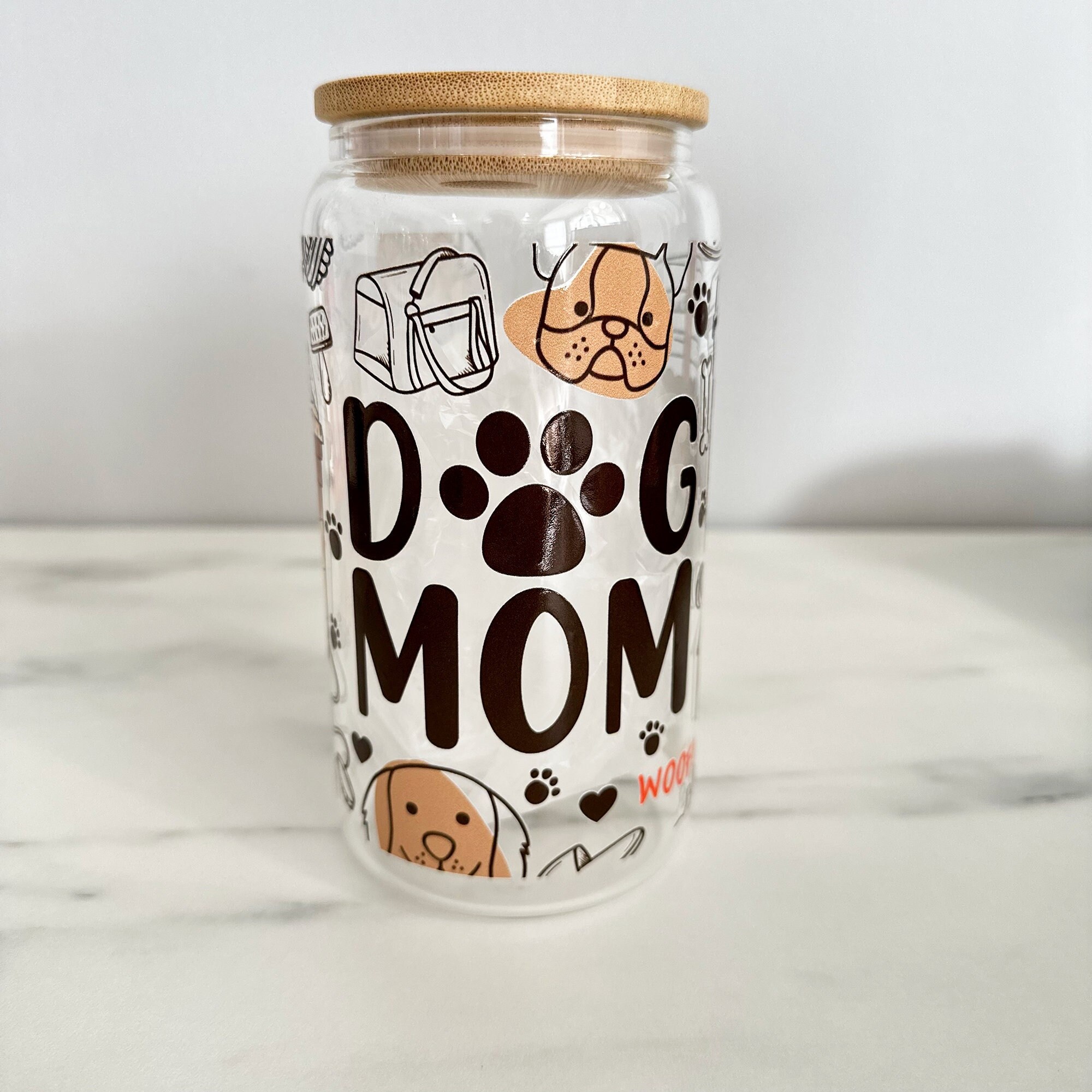 Dog Mom | Glass Can | Dog Glass | UV DTF Glass Can | Dog Mom Gift ...