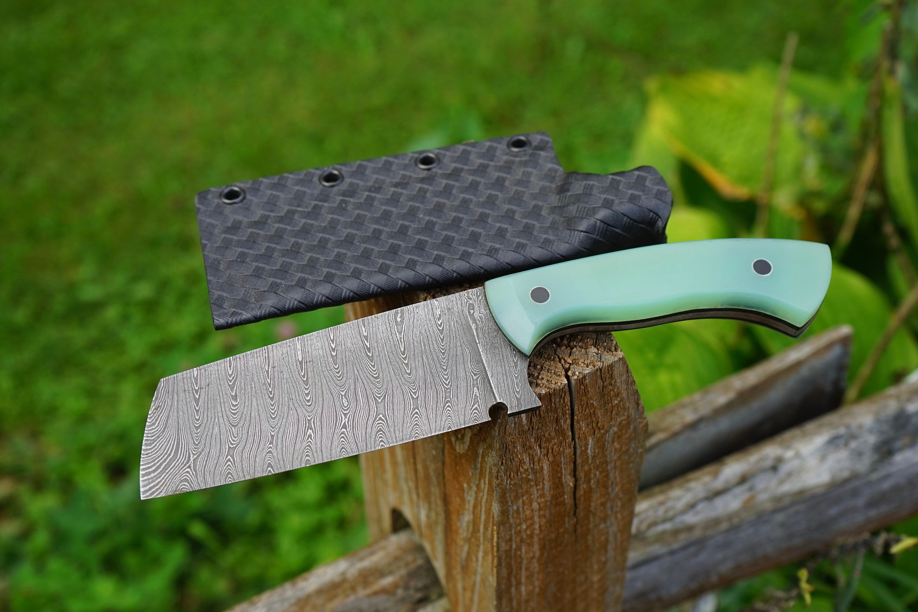 Ladder Damascus Jade G10 Knife W/ Kydex Sheath - Etsy