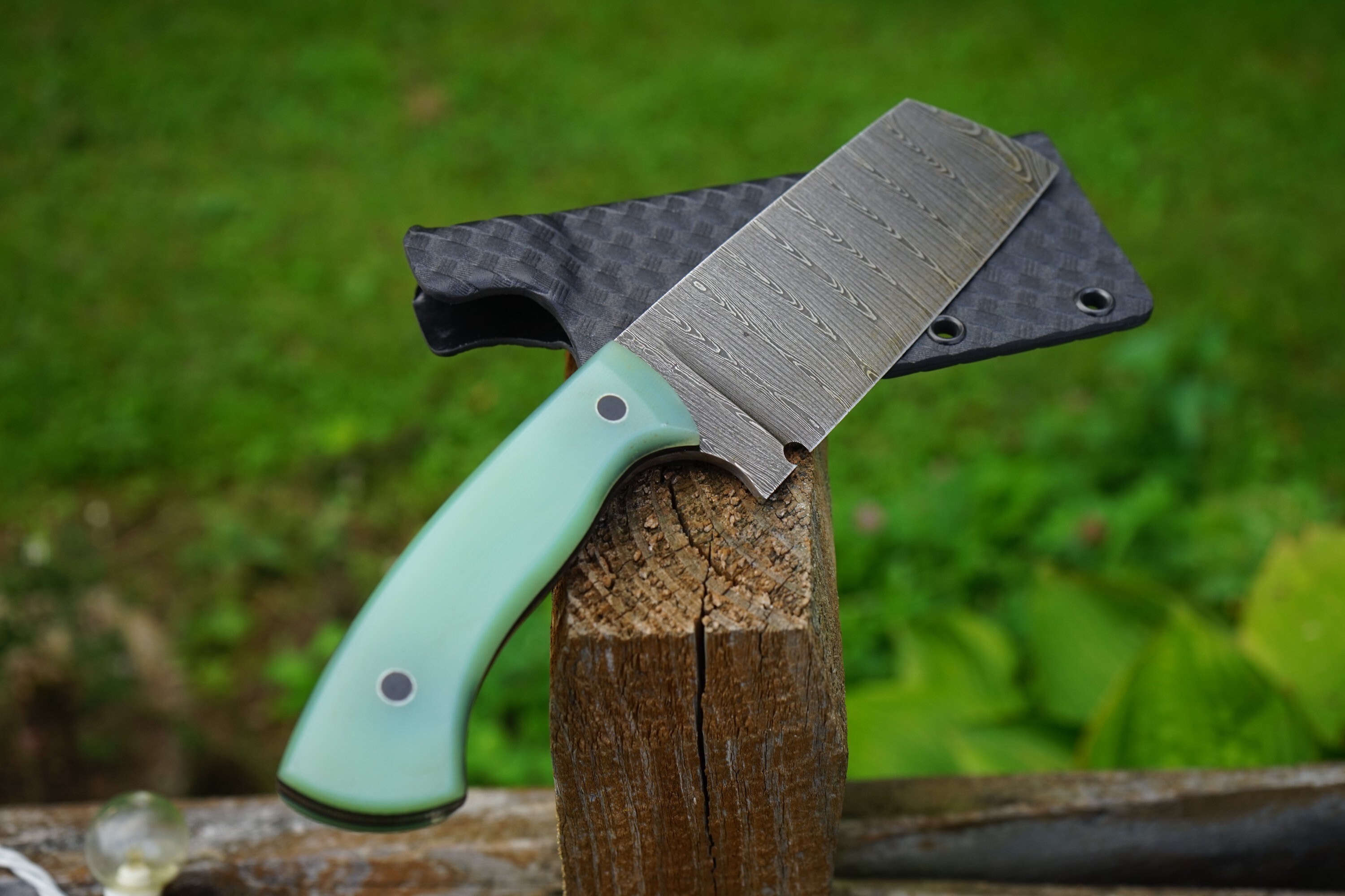 Ladder Damascus Jade G10 Knife W/ Kydex Sheath - Etsy
