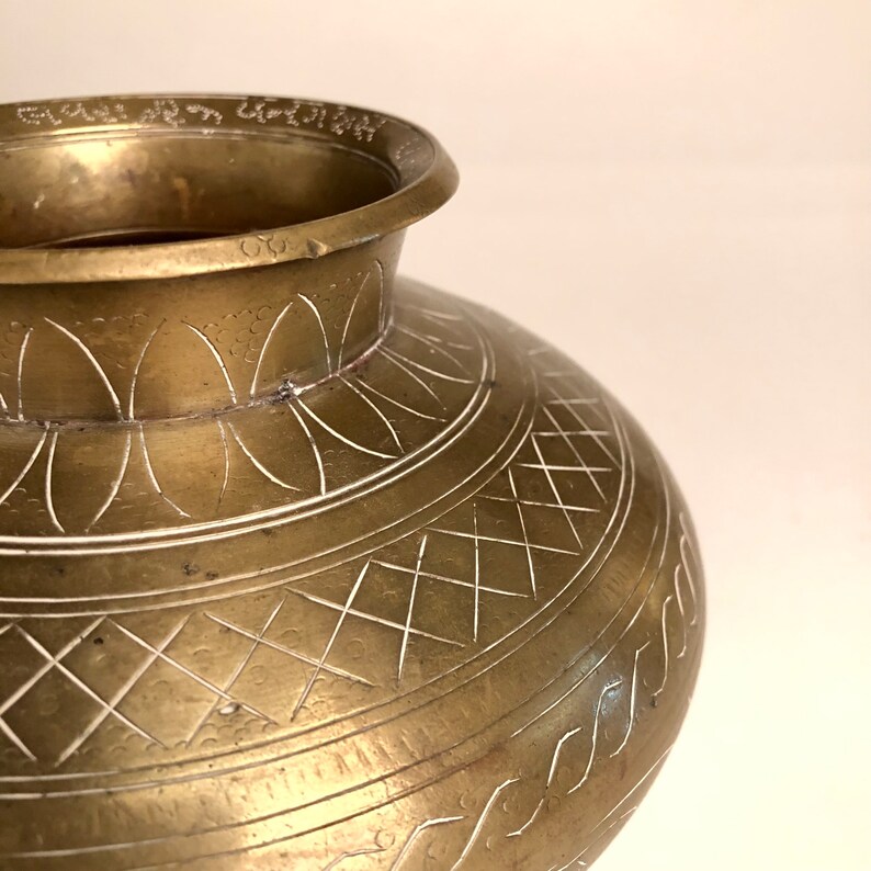 Vintage Rare Brass Indian Hand Engraved Lota Pot, Original Antique ...