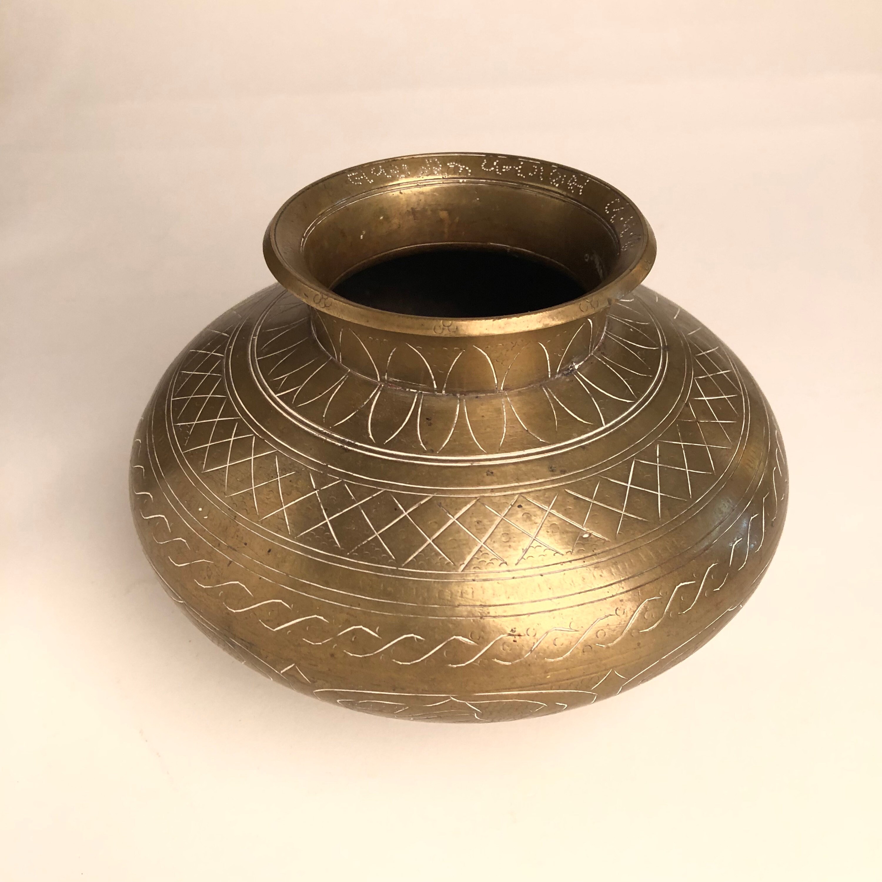 Vintage Rare Brass Indian Hand Engraved Lota Pot, Original Antique ...