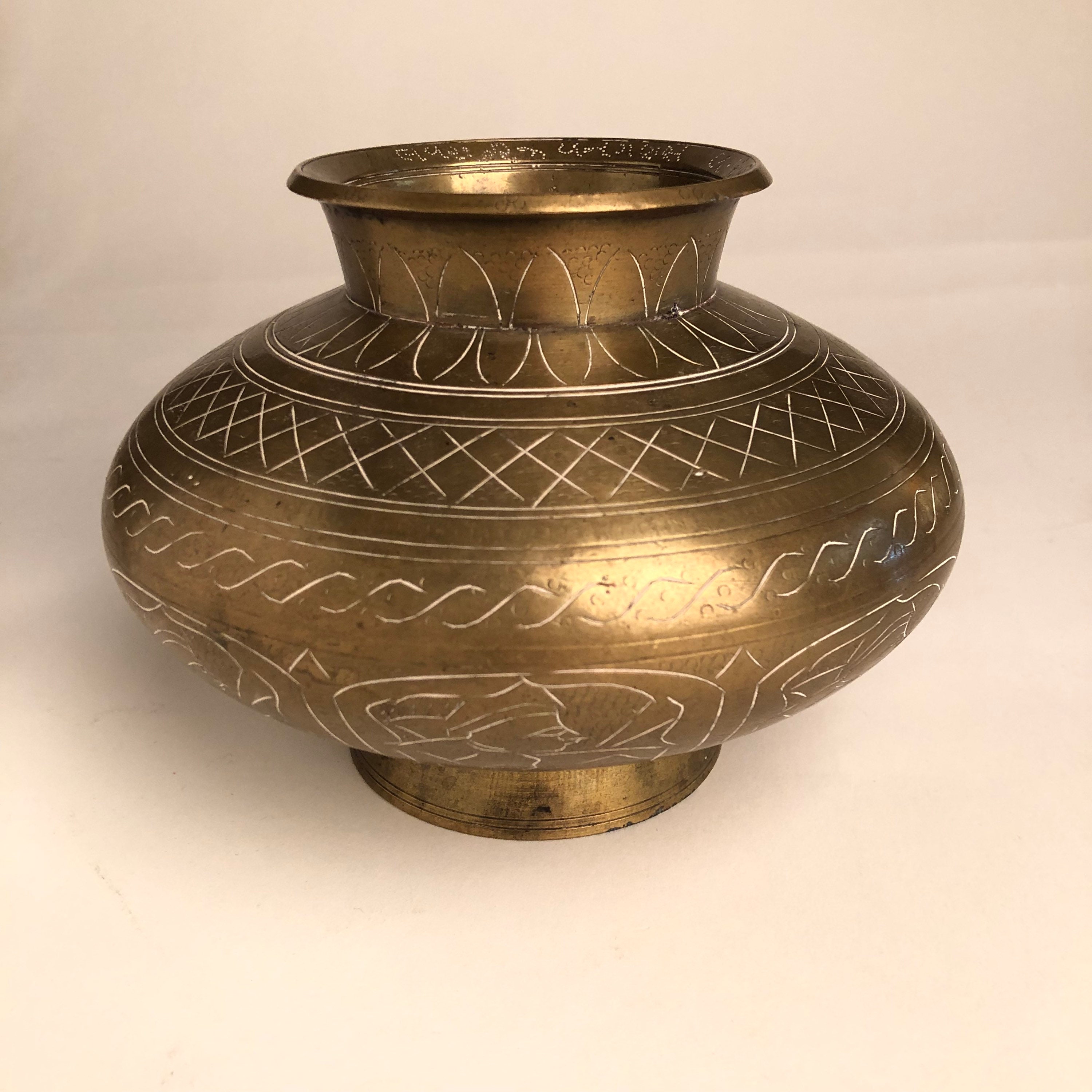 Vintage Rare Brass Indian Hand Engraved Lota Pot, Original Antique ...