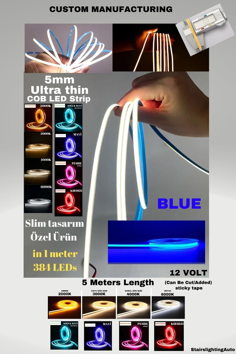 5 Meter, 5 Mm Ultra Thin COB Strip Led, 384 Led/1 Meter, Strip Led ...