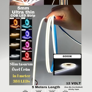 5 Meter, 5 Mm Ultra Thin COB Strip Led, 384 Led/1 Meter, Strip Led ...