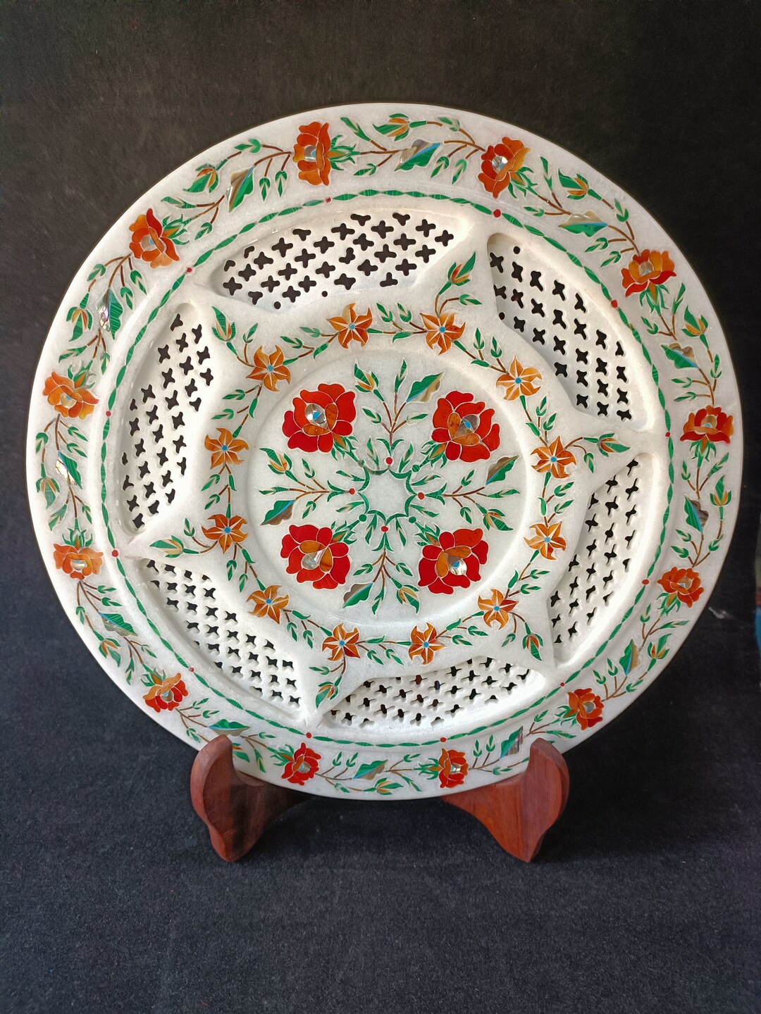 12 Marble Inlay Plate. Semiprecious Inlay Art. Home Decor Marble Plate ...