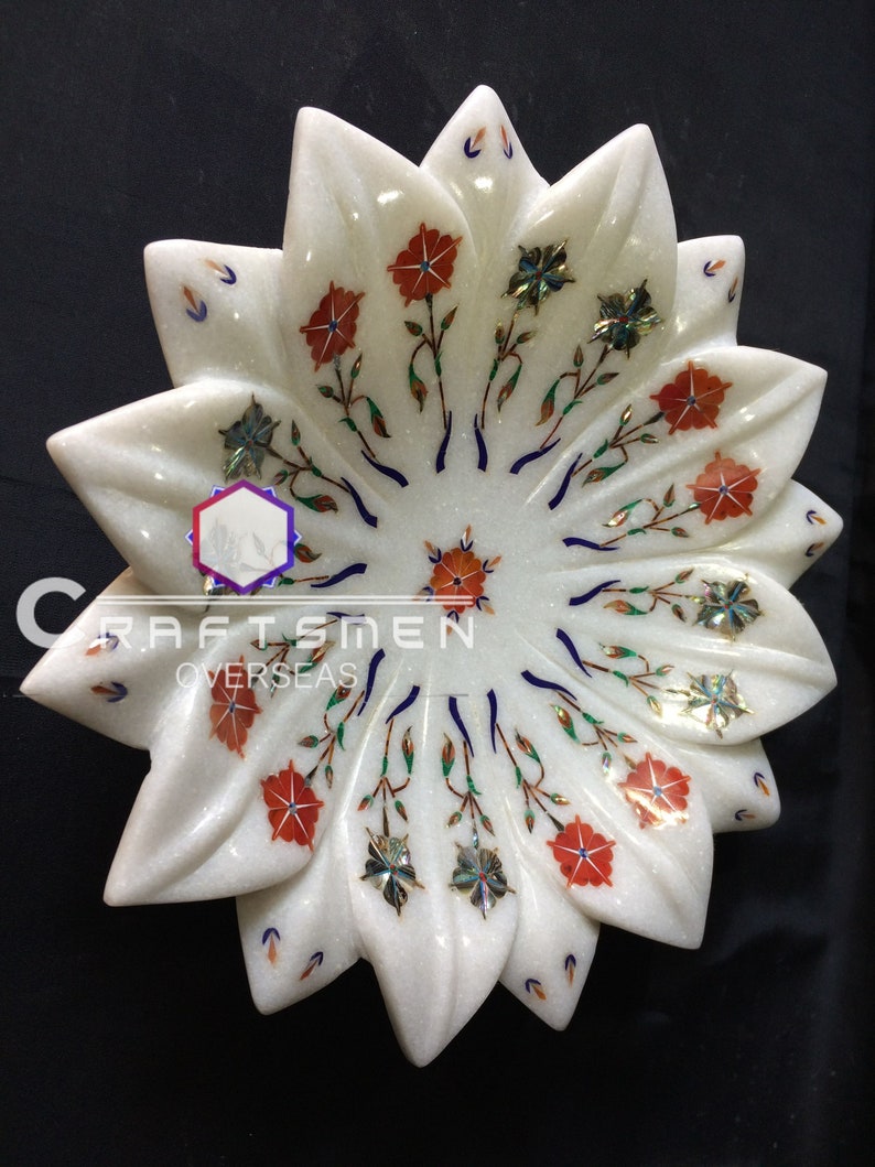 9 Inches Marble Stone Inlay Petal, Fruit Bowl, Flower Floater Bowl ...