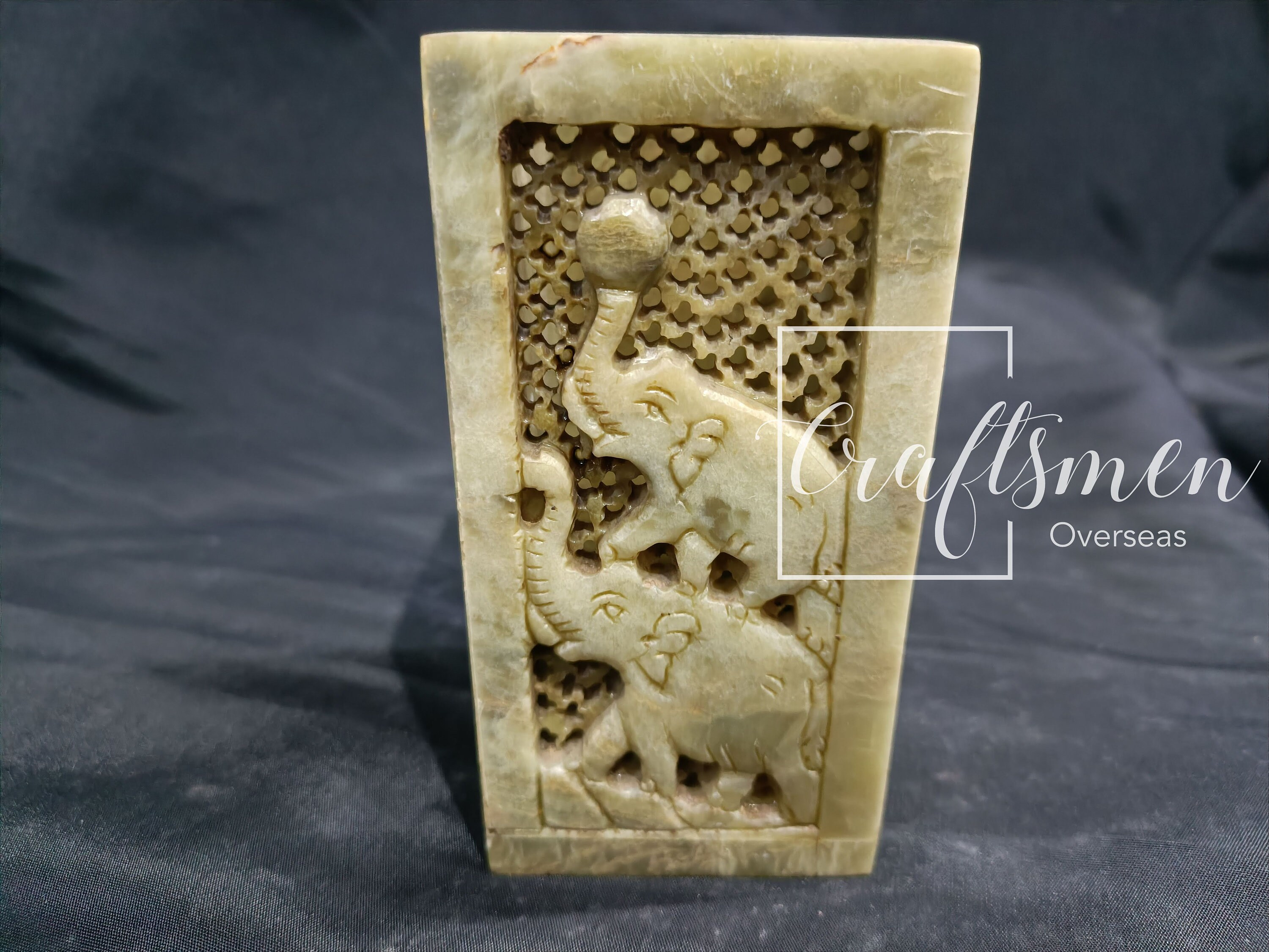 Soapstone Pen Stand/pen Holder Hand Carved Grill Work Study - Etsy
