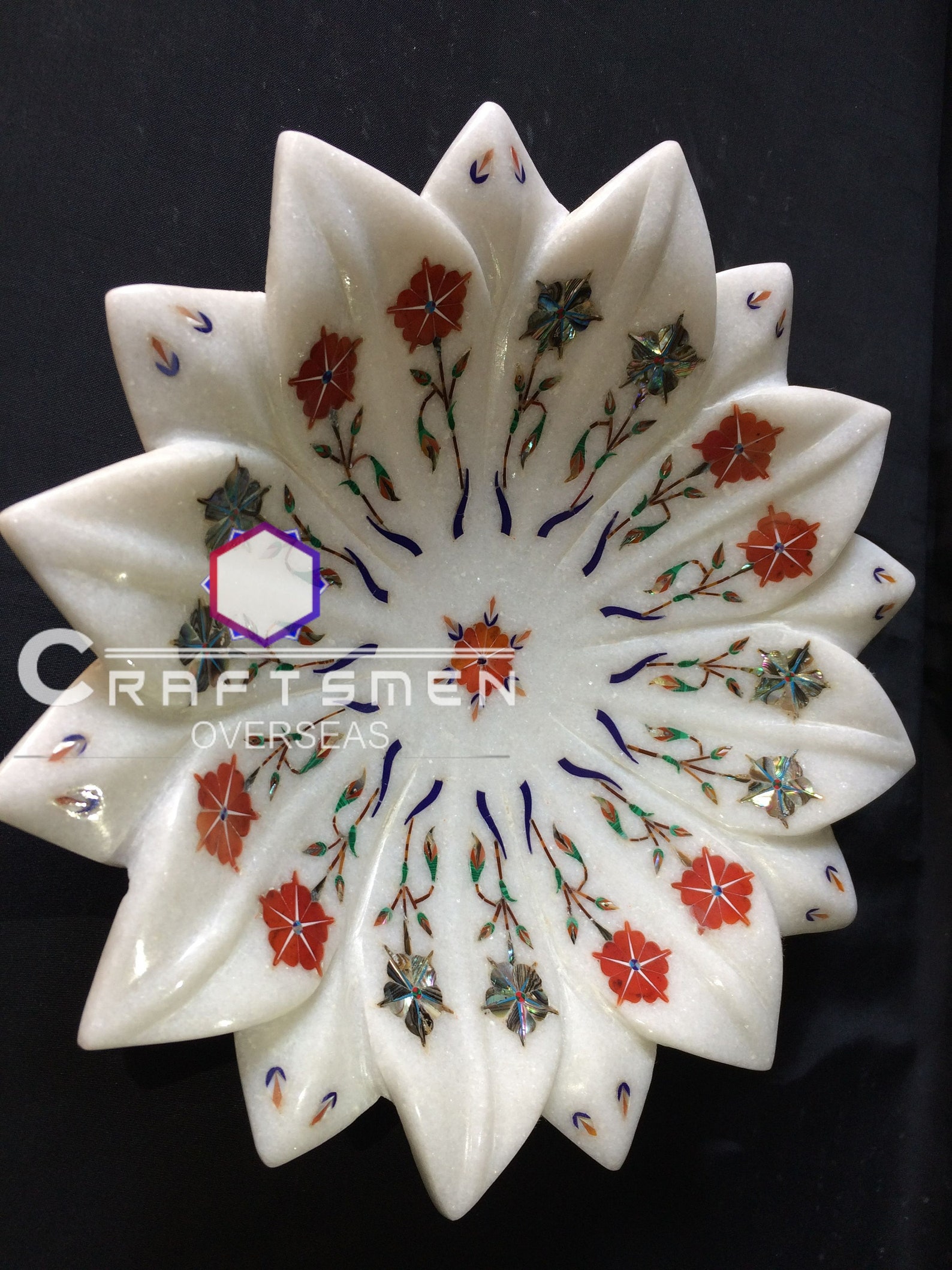 9 Inches Marble Stone Inlay Petal, Fruit Bowl, Flower Floater Bowl ...