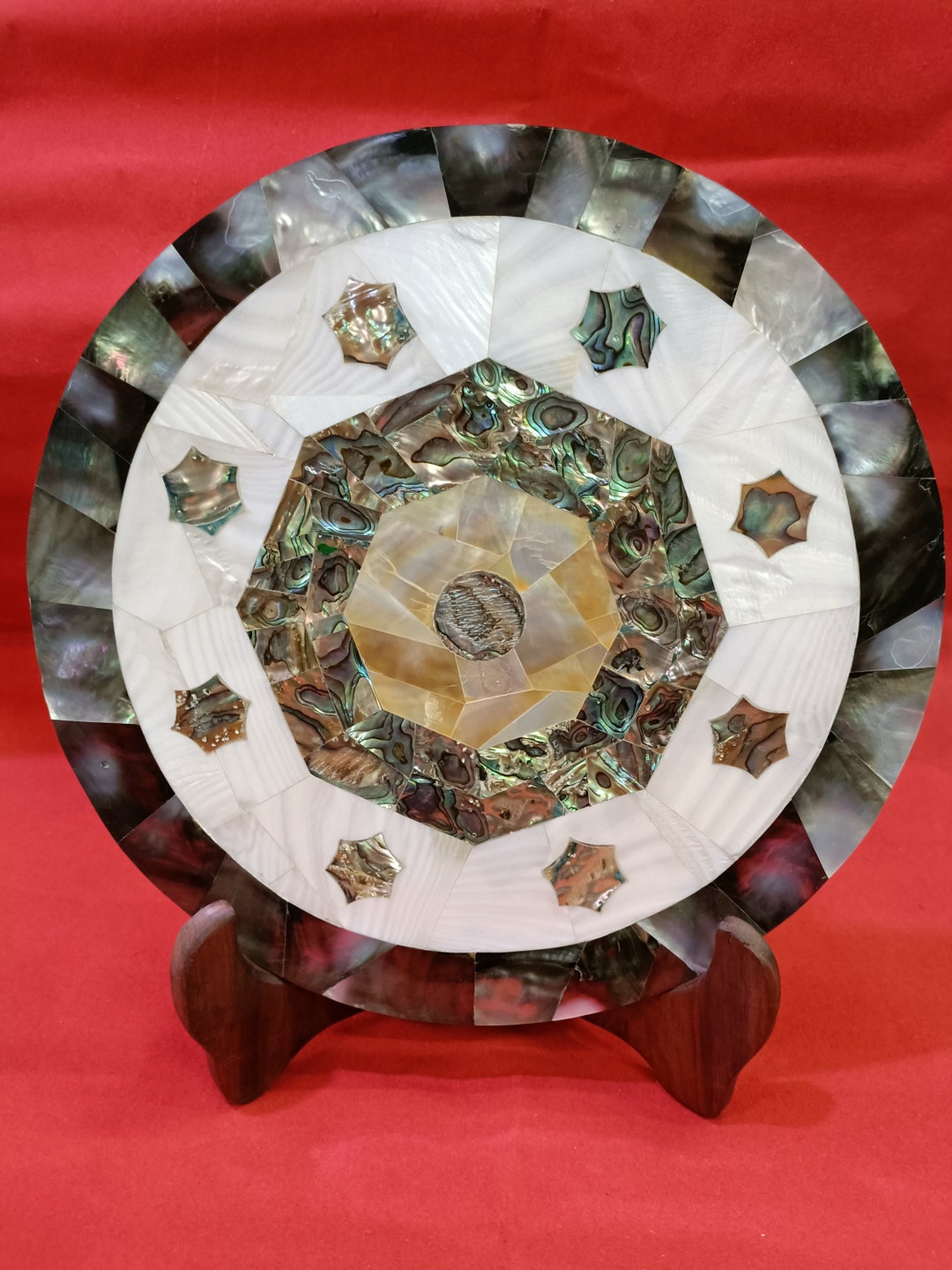 10" Marble Inlay Plate. Abalone Shell Inlay Art. Home Decor Marble ...