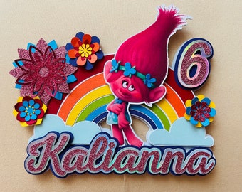 Trolls Poppy Branch Pink Birthday Cake Topper Decoration SELF-ASSEMBLY ...