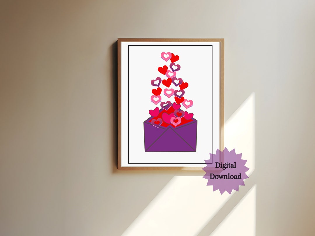 Valentines Day Printable Poster envelope With Hearts Wall Art Valentine ...