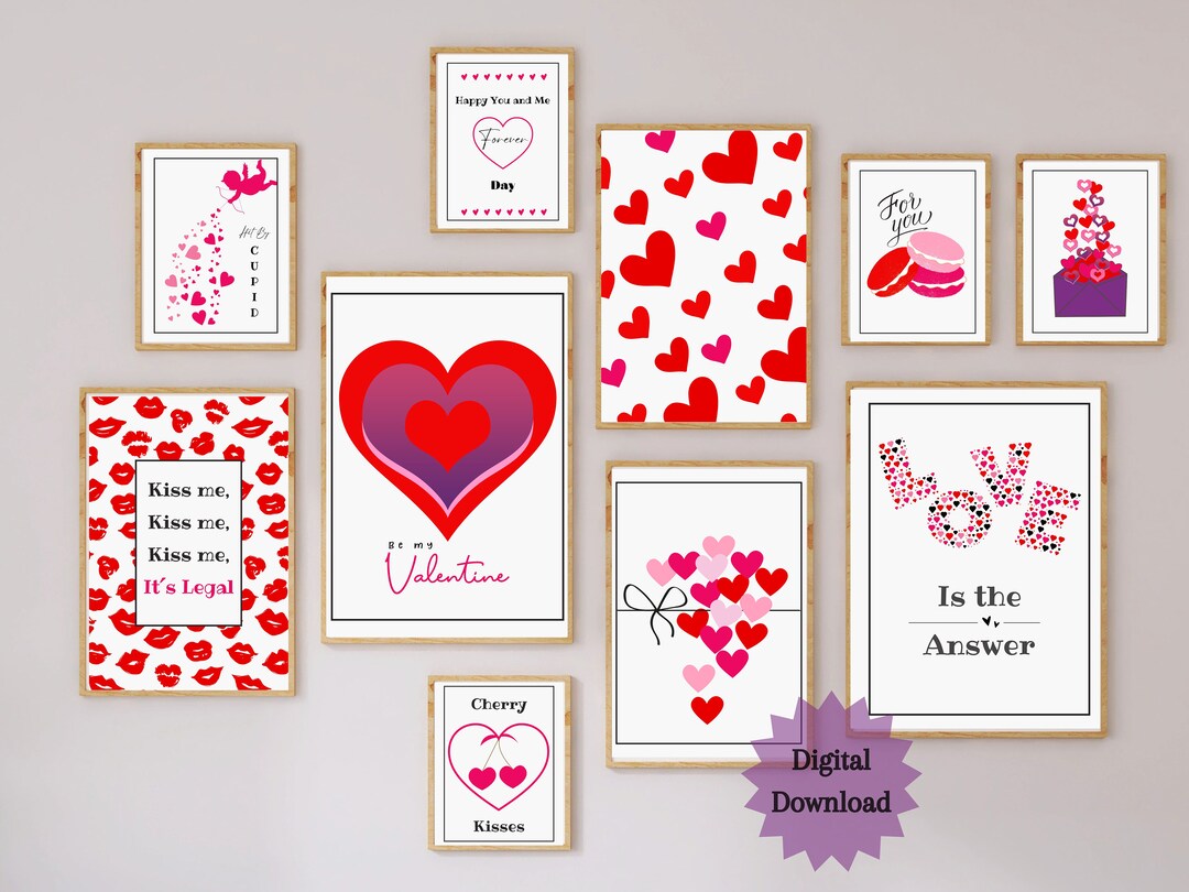 Valentines Day Wall Art Gallery, Bundle Set of 10, Printable, Valentine ...