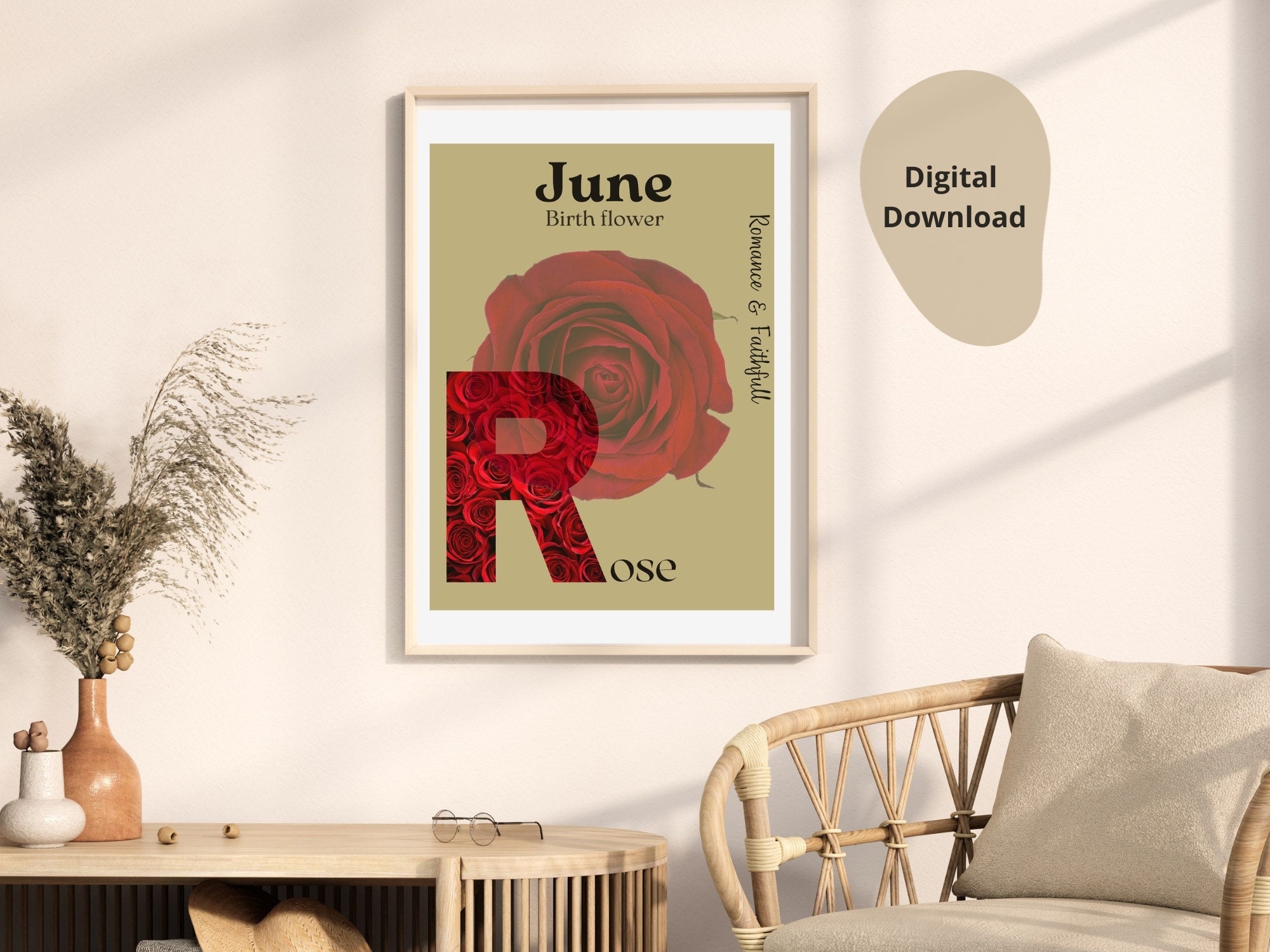Birth Month Flower June Rose Printable Gift Birthday Floral Flower - Etsy