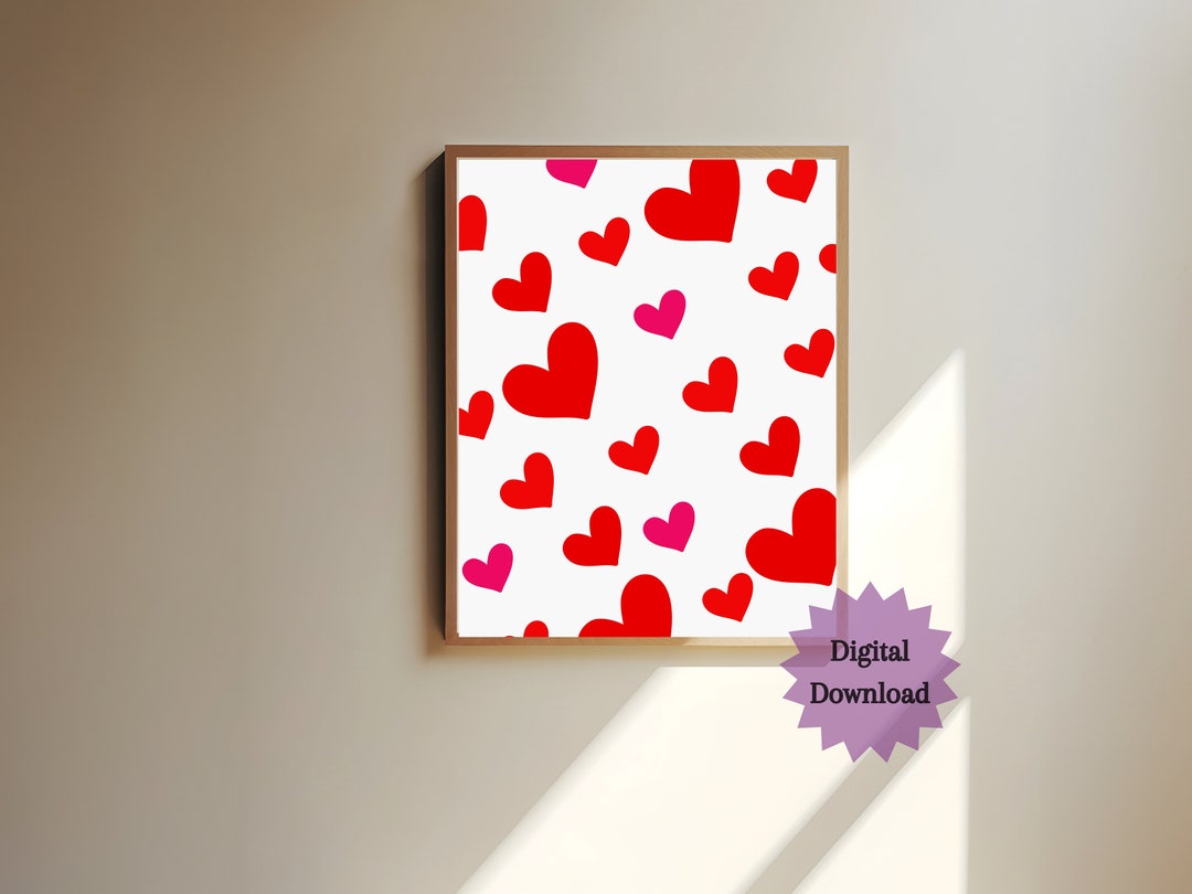 Valentines Day Printable Poster Red Hearts Wall Art Valentine Decor - Etsy