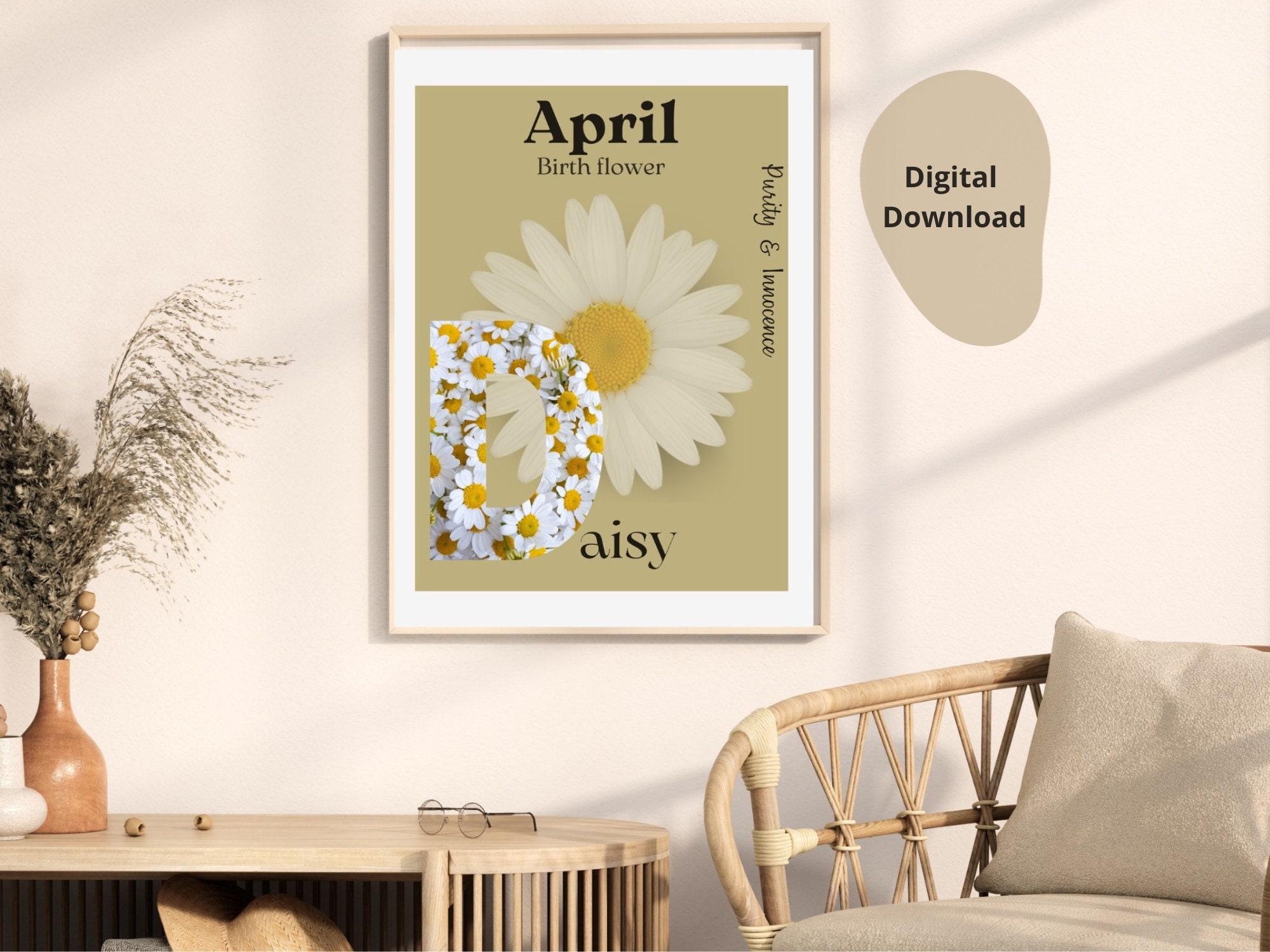 Birth Month Flower April Daisy Digital Printable Gift Birthday Floral ...