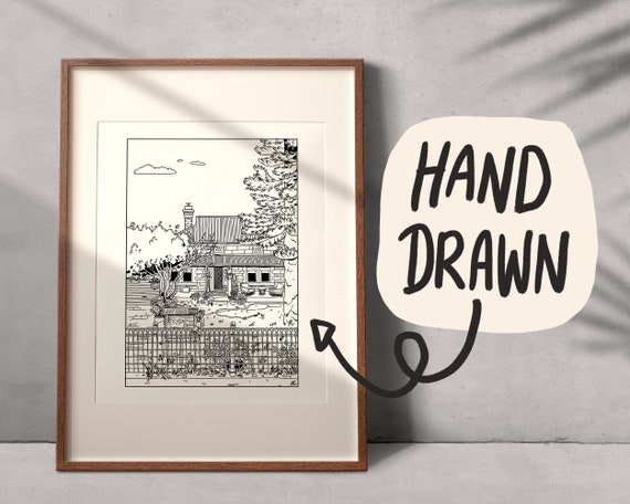 Custom Black and White Hand Drawn House Portrait Linework | Etsy