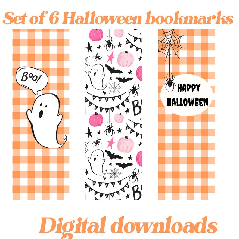 Pink Halloween Bookmark, Cute Bookmark, Ghost, Spooky Season, Pumpkin ...