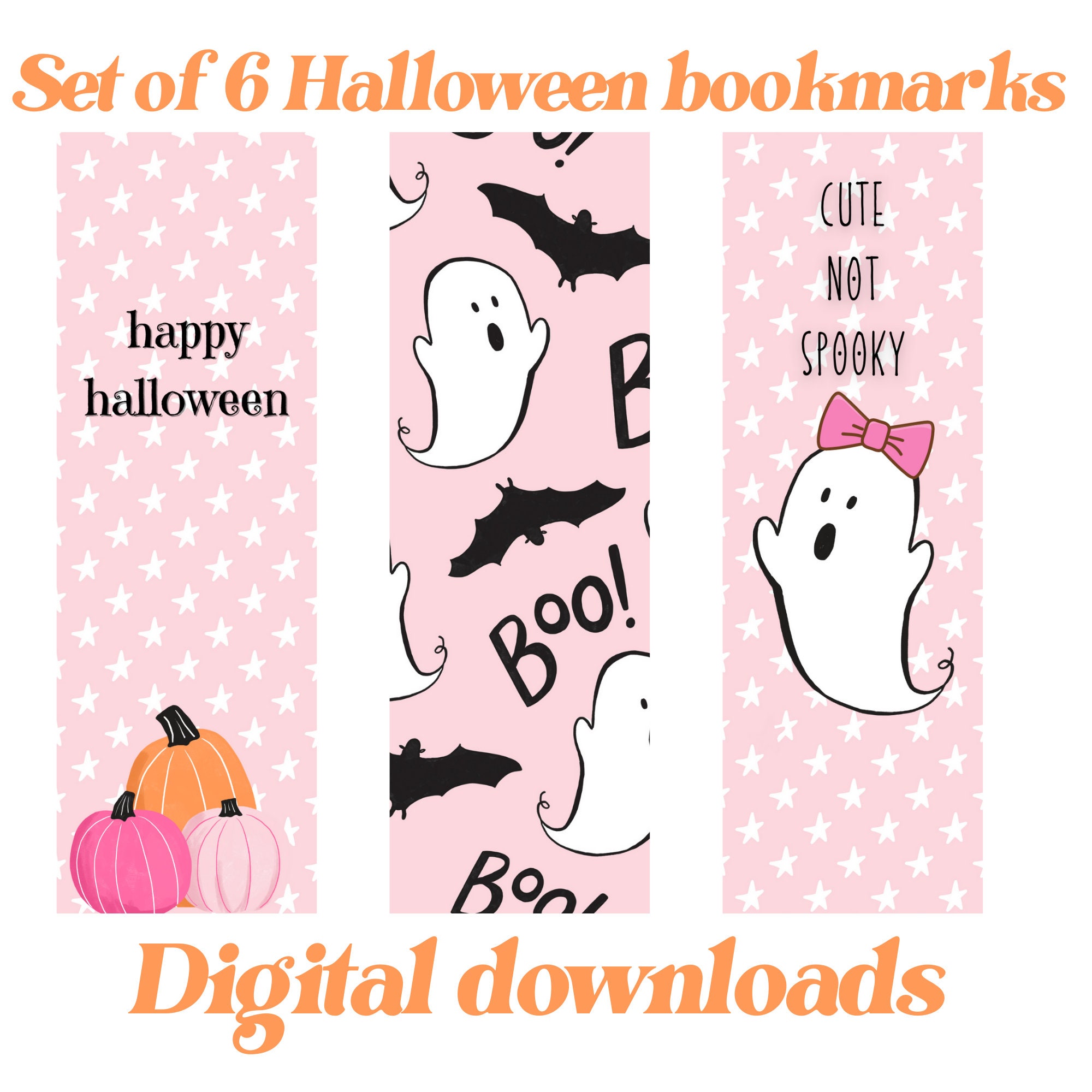Pink Halloween Bookmark, Cute Bookmark, Ghost, Spooky Season, Pumpkin ...