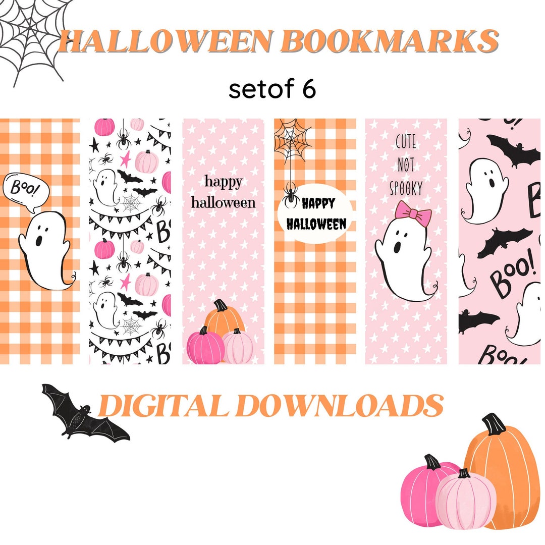 Pink Halloween Bookmark, Cute Bookmark, Ghost, Spooky Season, Pumpkin ...