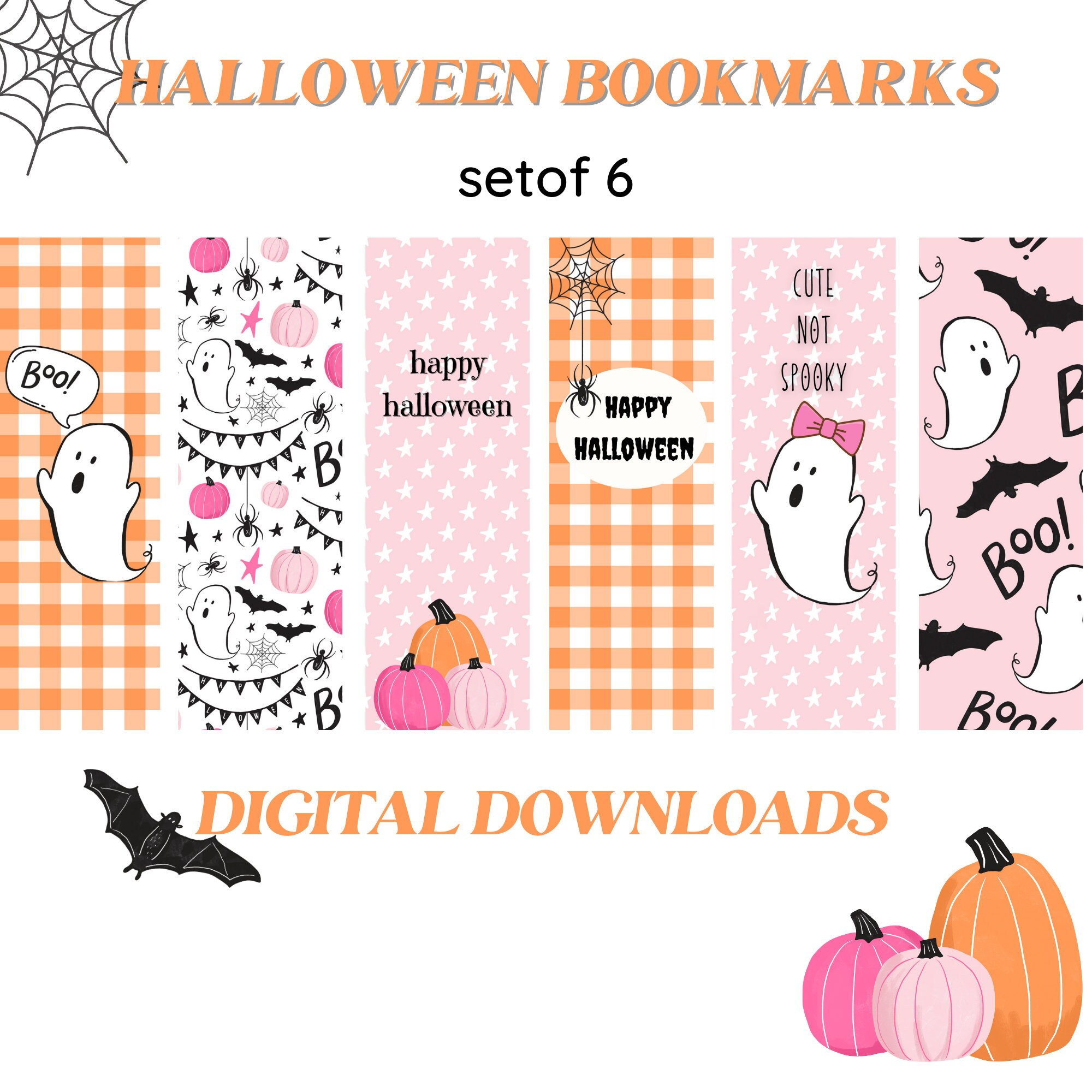 Pink Halloween Bookmark, Cute Bookmark, Ghost, Spooky Season, Pumpkin ...