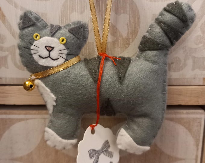 Mog Cat Christmas Decoration Handmade Grey & White Tabby - Etsy UK