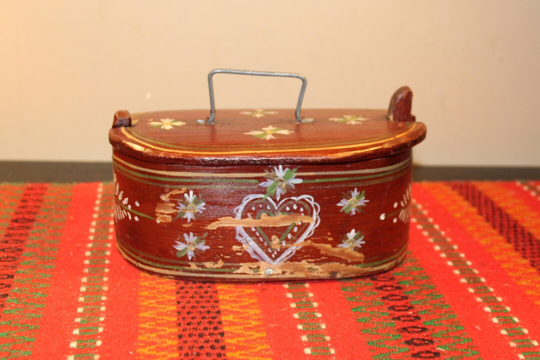 Antique Primitive Swedish Bentwood Tine / Pantry Box in Rose Painted ...