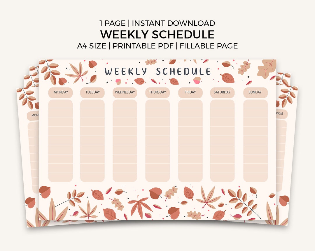 Earth Tone Weekly Schedule, Printable Weekly Planner, Fillable Weekly ...