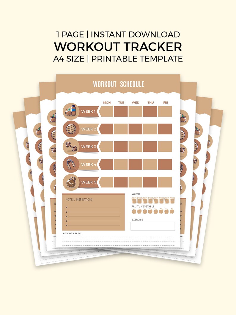 Printable Workout Schedule, Exercise Tracker, Fitness Planner, Habit ...