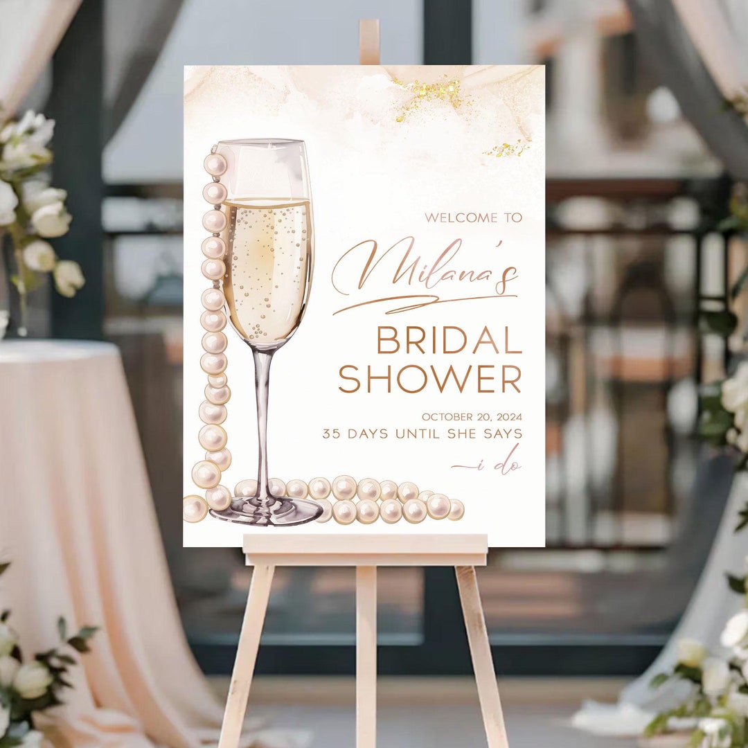Custom Bridal Shower Welcome Sign, Pearls and Prosecco Bridal Shower ...