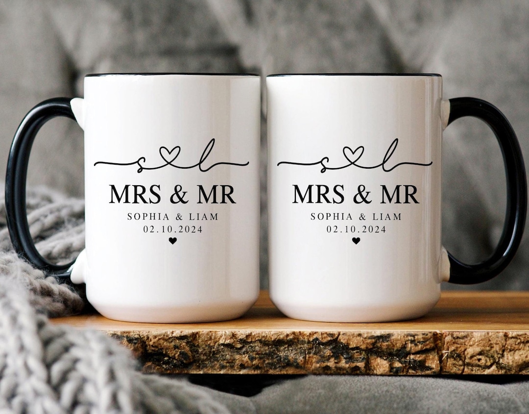 Custom Mr and Mrs Mug Set, Husband and Wife Mugs, New Bride and Groom ...