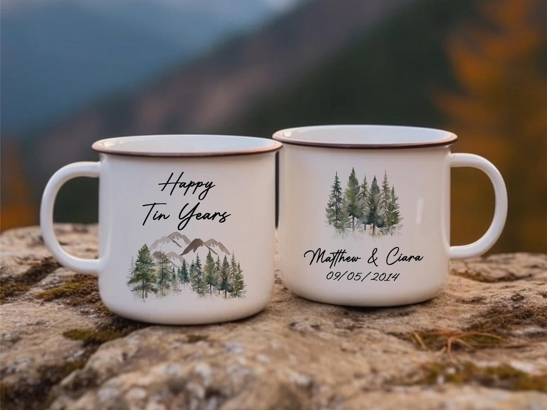 Personalized Happy Tin Years Camp Mug, 10th Wedding Celebration Gift ...