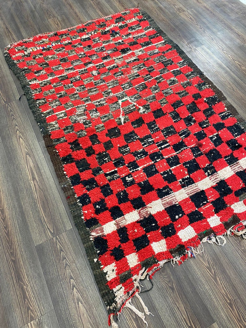Floor & Rugs Checkerboard Rug Vintage Moroccan Berber Checkered Rug ...