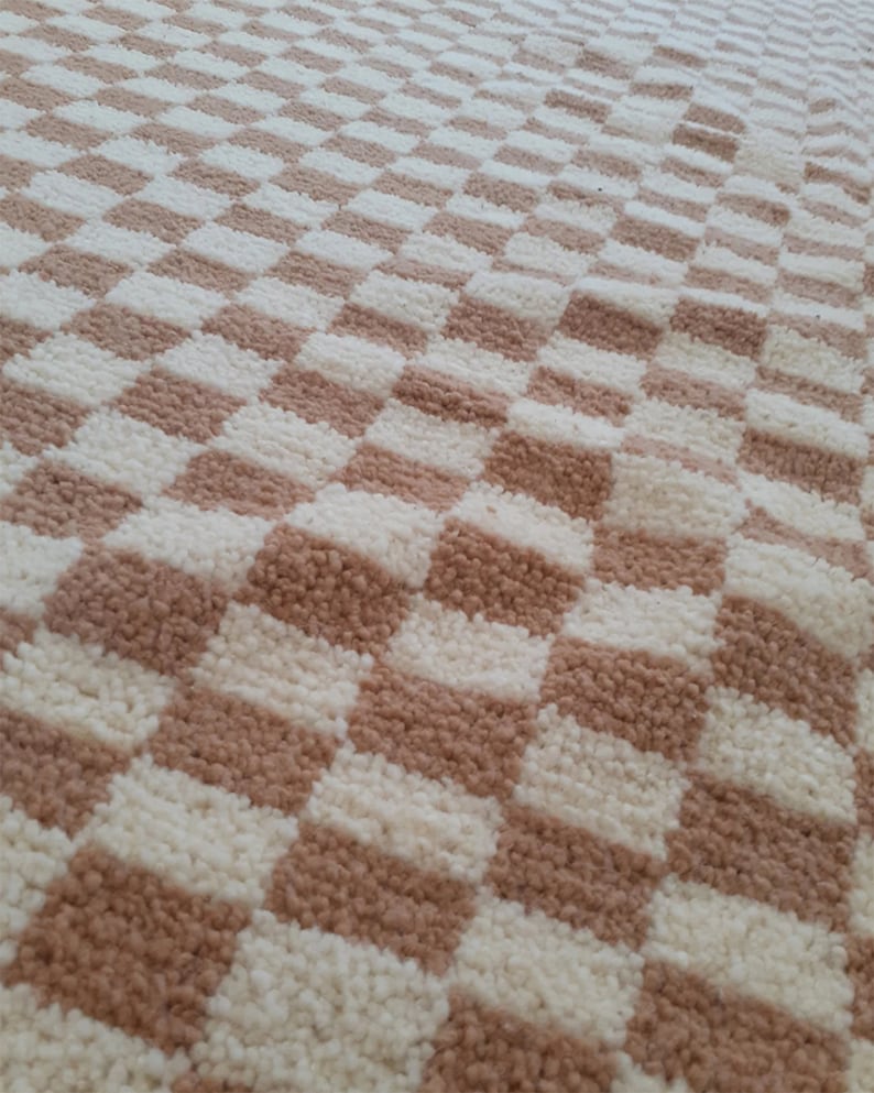 Brown and White Checkered Rug, Beni Ourain Checkerboard Rug, Moroccan ...
