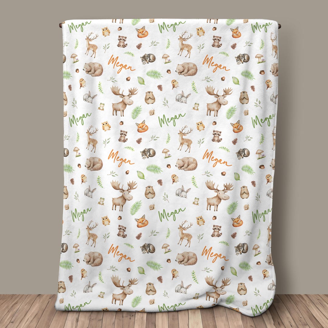 Forest Animals Blanket With Name Custom Cute Animals Woodland Creatures ...