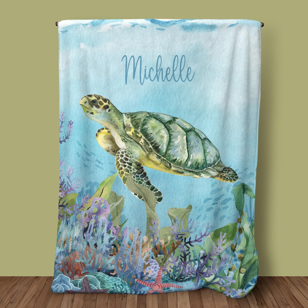 Custom Turtle Blanket With Name Sea Turtle Gifts Personalized Gifts for ...