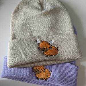 Embroidered Cute Highland Cow Beanie, Cow Gifts, Custom Embroidery ...