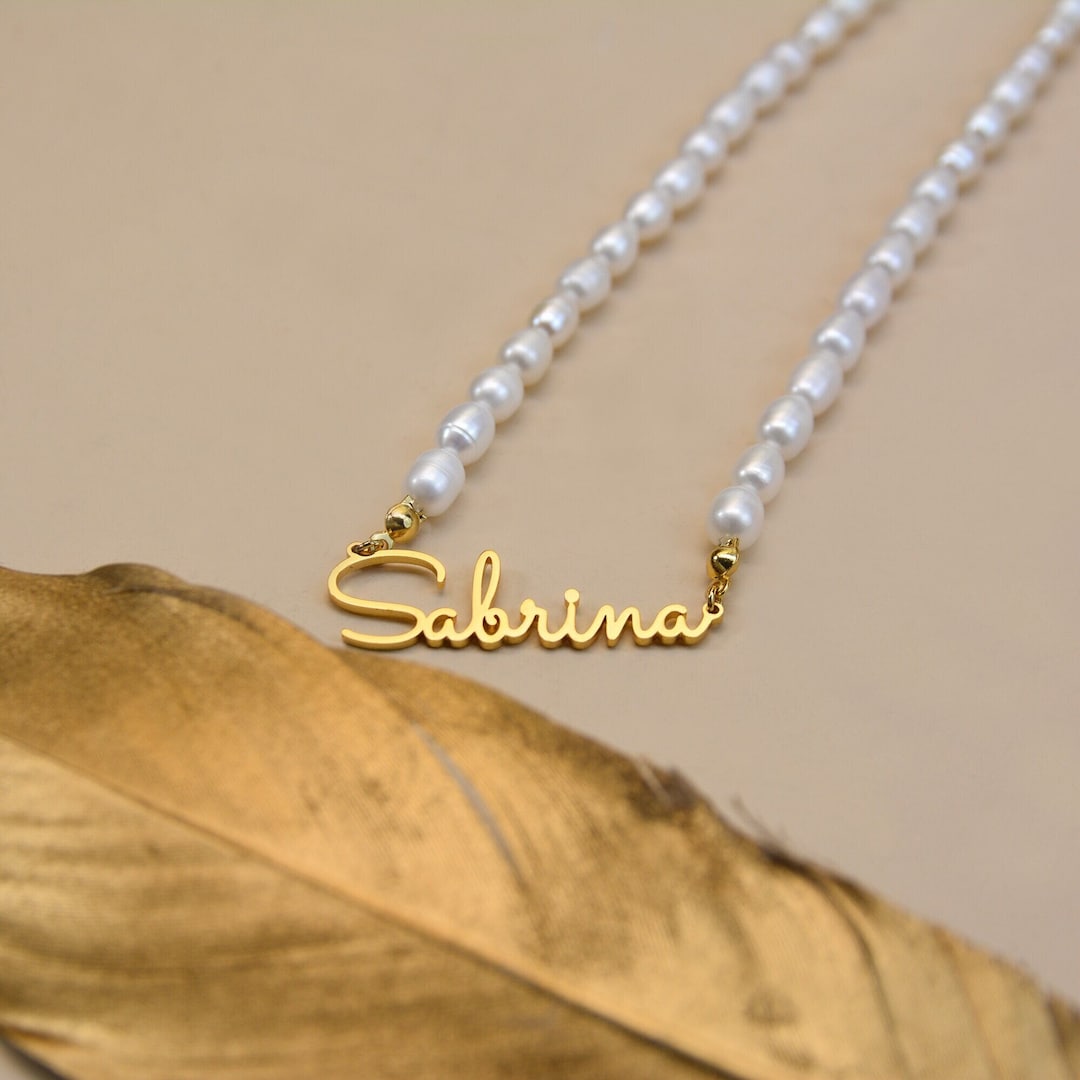 Pearl Name Necklace Custom Name Necklace With Pearl Chain - Etsy