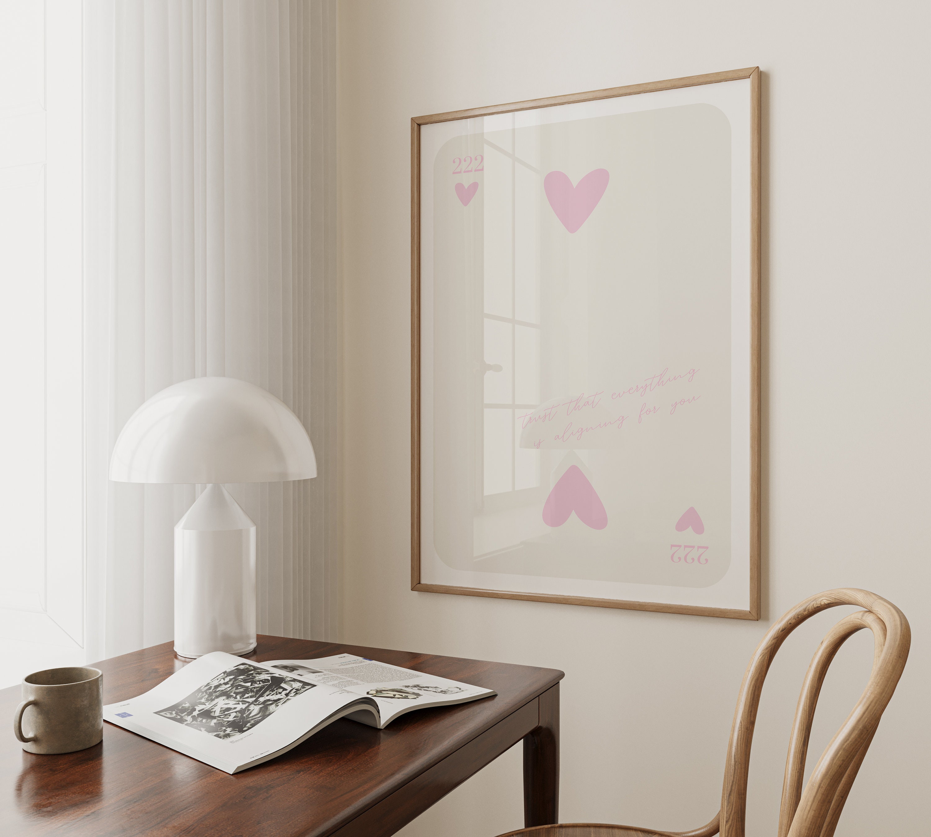Pink Playing Card Print, Angel Number 222 Poster Instant Digital ...
