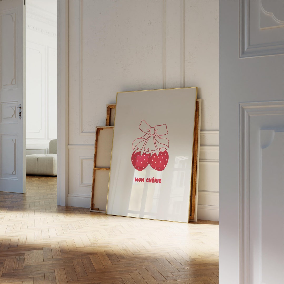 Mon Cherie Minimalist French Art Print Cherry Print Wall Art Neutral ...